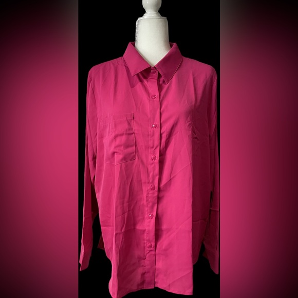 Tops | Hot Pink Buttom Down Blouse Size Xl | Poshmark